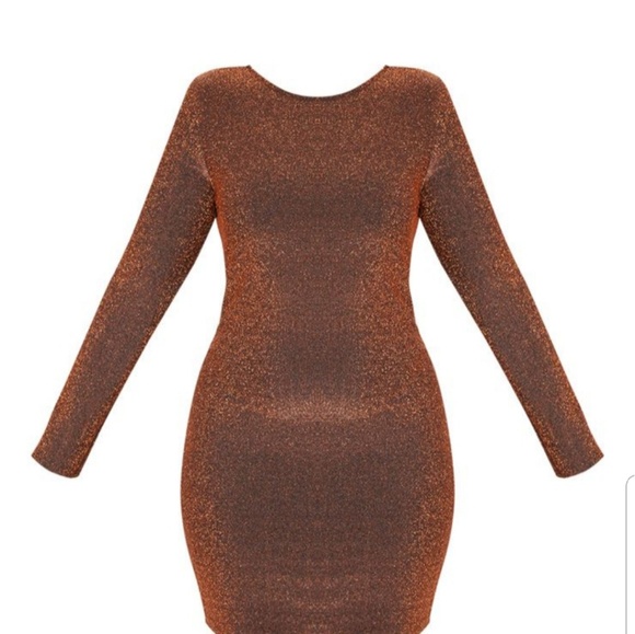 PrettyLittleThing | Dresses | Bronze Glitter Scoop Back Bodycon Mini ...